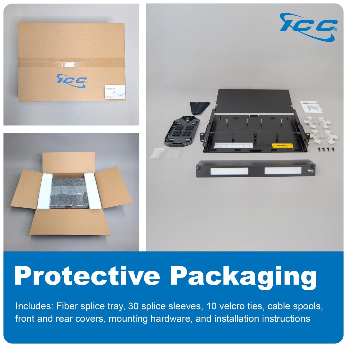 ICC 1U Fiber Optic Rack Mount Enclosure with Staggered Mounting Slots ...