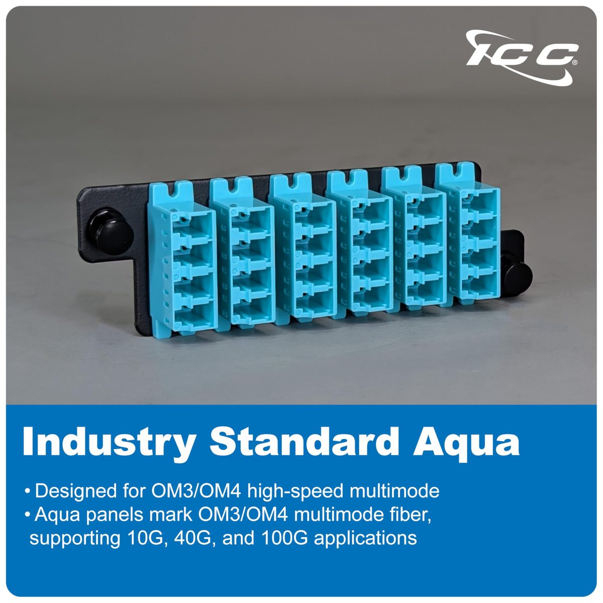 ICC HD LC-LC Fiber Optic Adapter Panel, 24 Fibers, Multimode 10G, Aqua ...