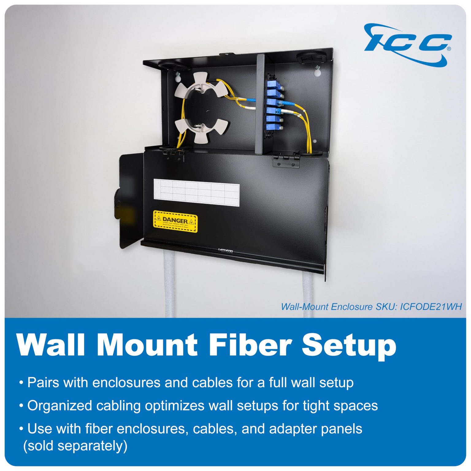 ICC HD LC-LC Fiber Optic Adapter Panel, 24 Fibers, Multimode 10G, Aqua ...