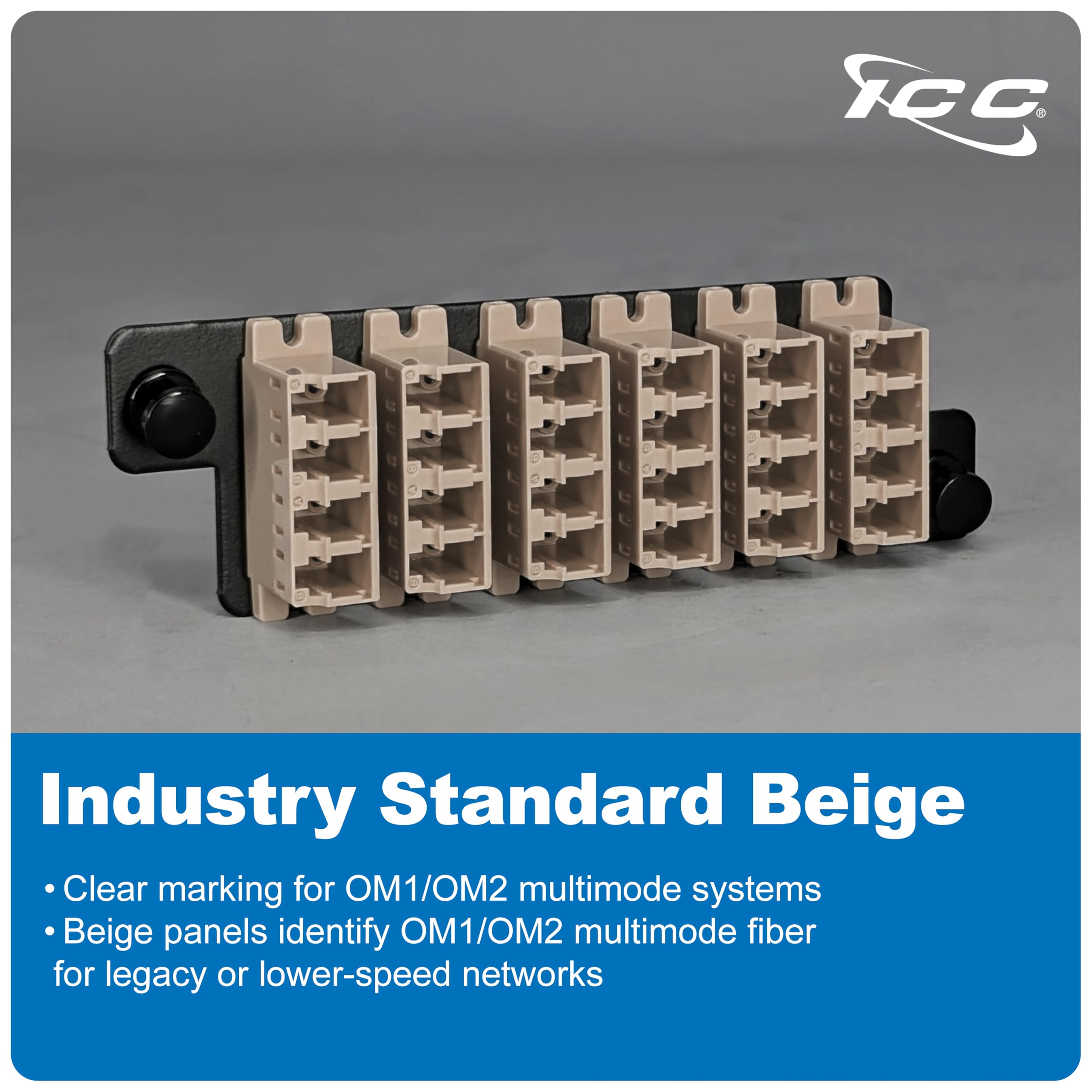ICC HD LC-LC Fiber Optic Adapter Panel, 24 Fibers, Multimode, Beige 94V ...
