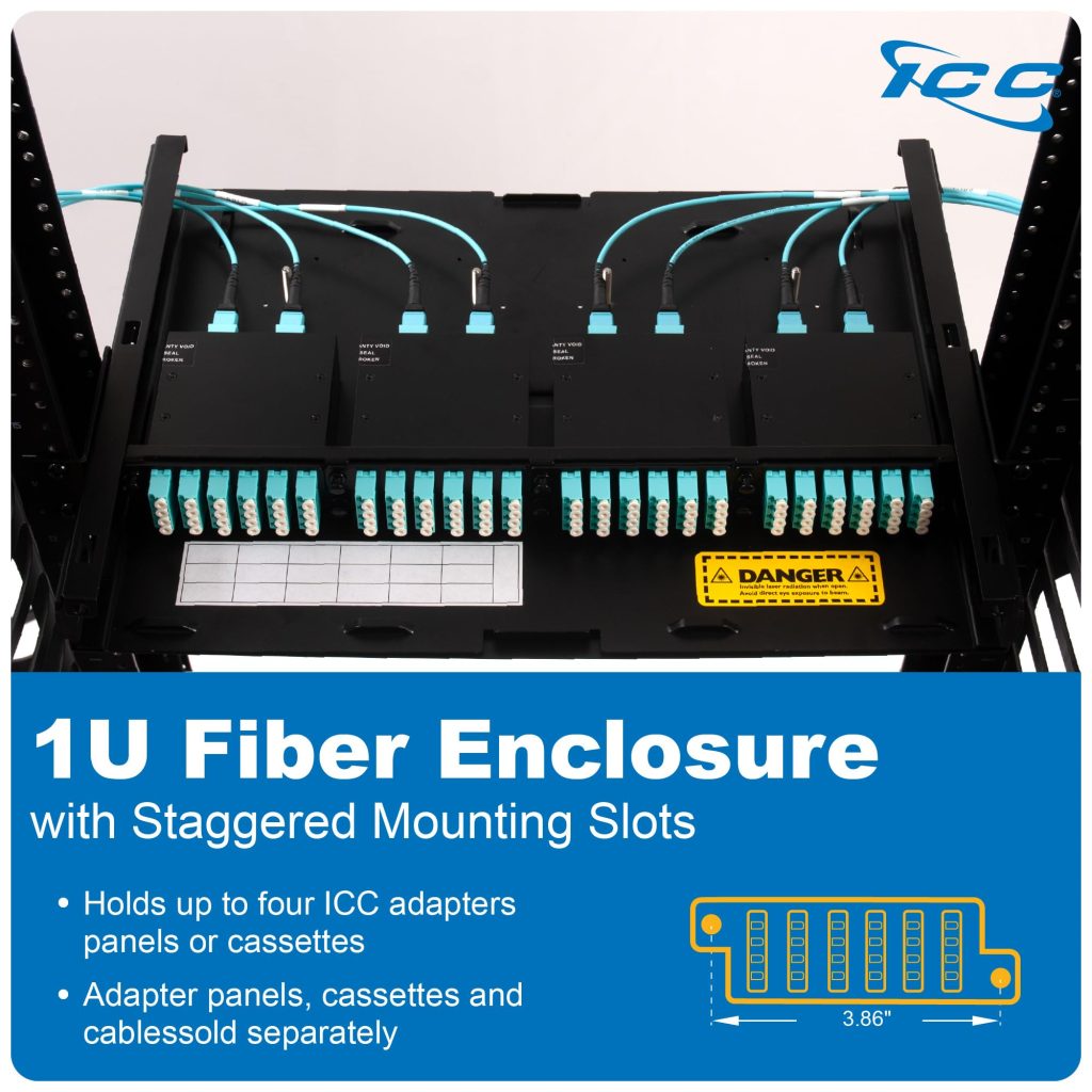 ICC 1U Fiber Optic Rack Mount Enclosure with Staggered Mounting Slots ...