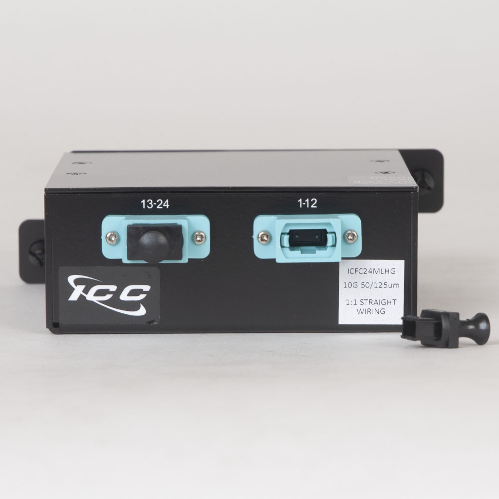 HD LC-MPO Fiber Optic Cassette with Aqua Multimode Adapters and 24 10G ...