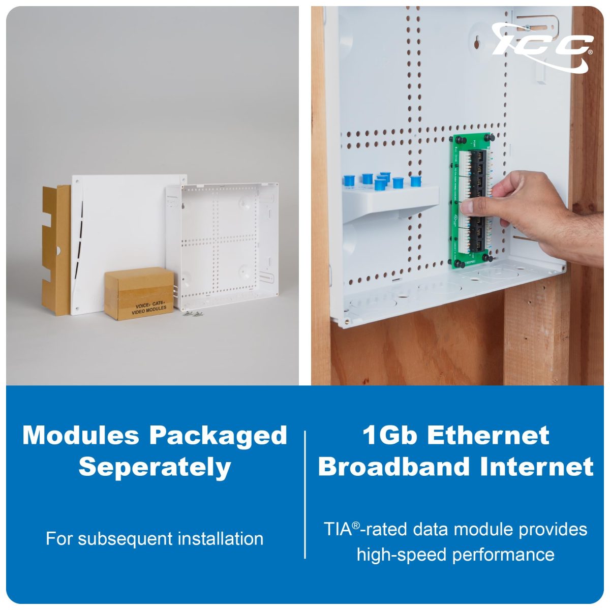 ICC 14” Plastic Structured Wiring Enclosure, Media Enclosure with Cable ...