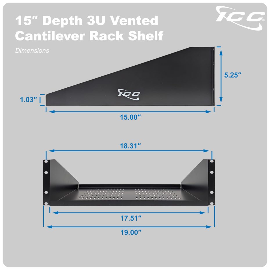 ICC 3U Cantilever Rack Shelf, Heavy-Duty Ventilated Steel Tray for 19 ...