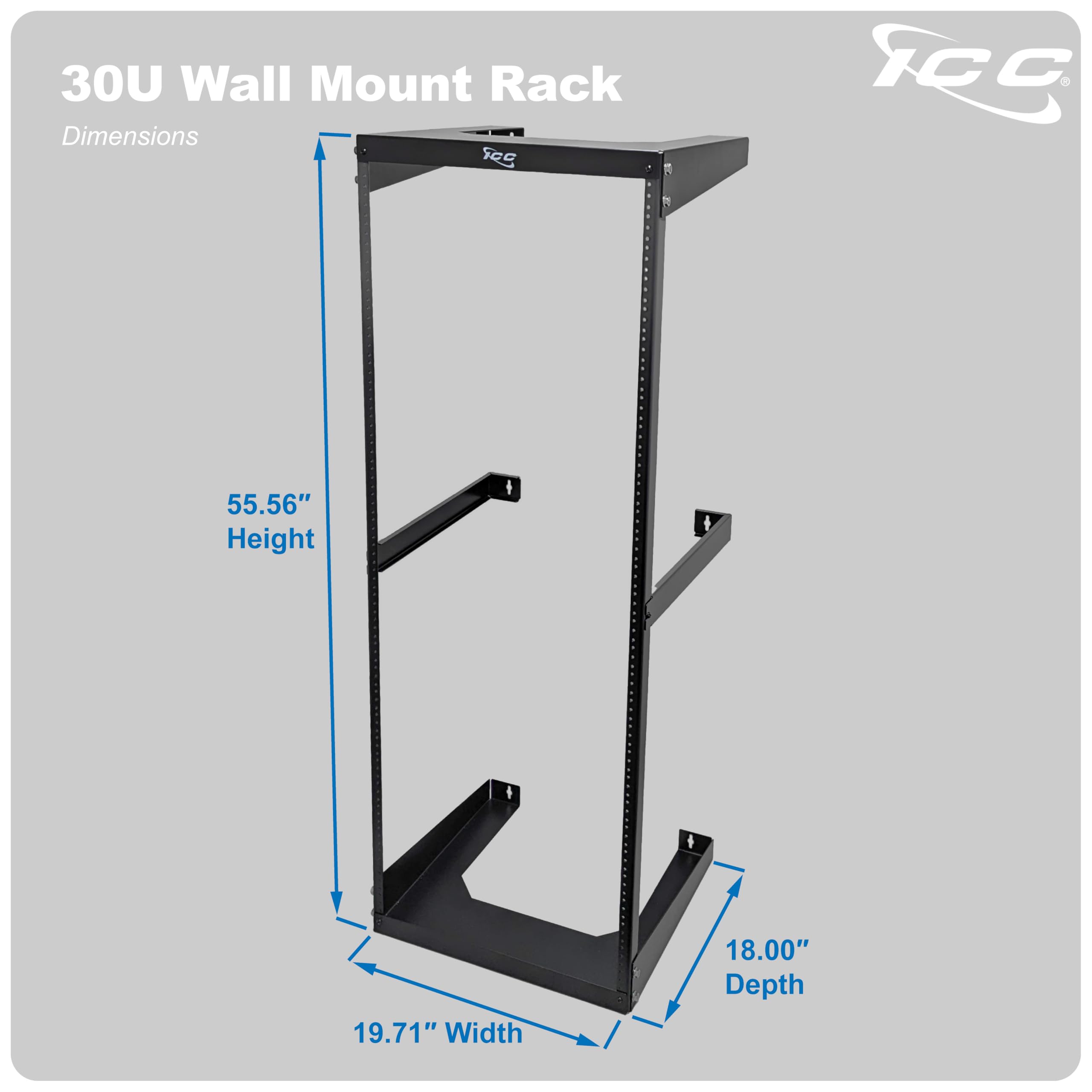 ICC 30U Wall Mount 19″ Open Frame Server Rack – 18″ Deep Cold-Rolled ...