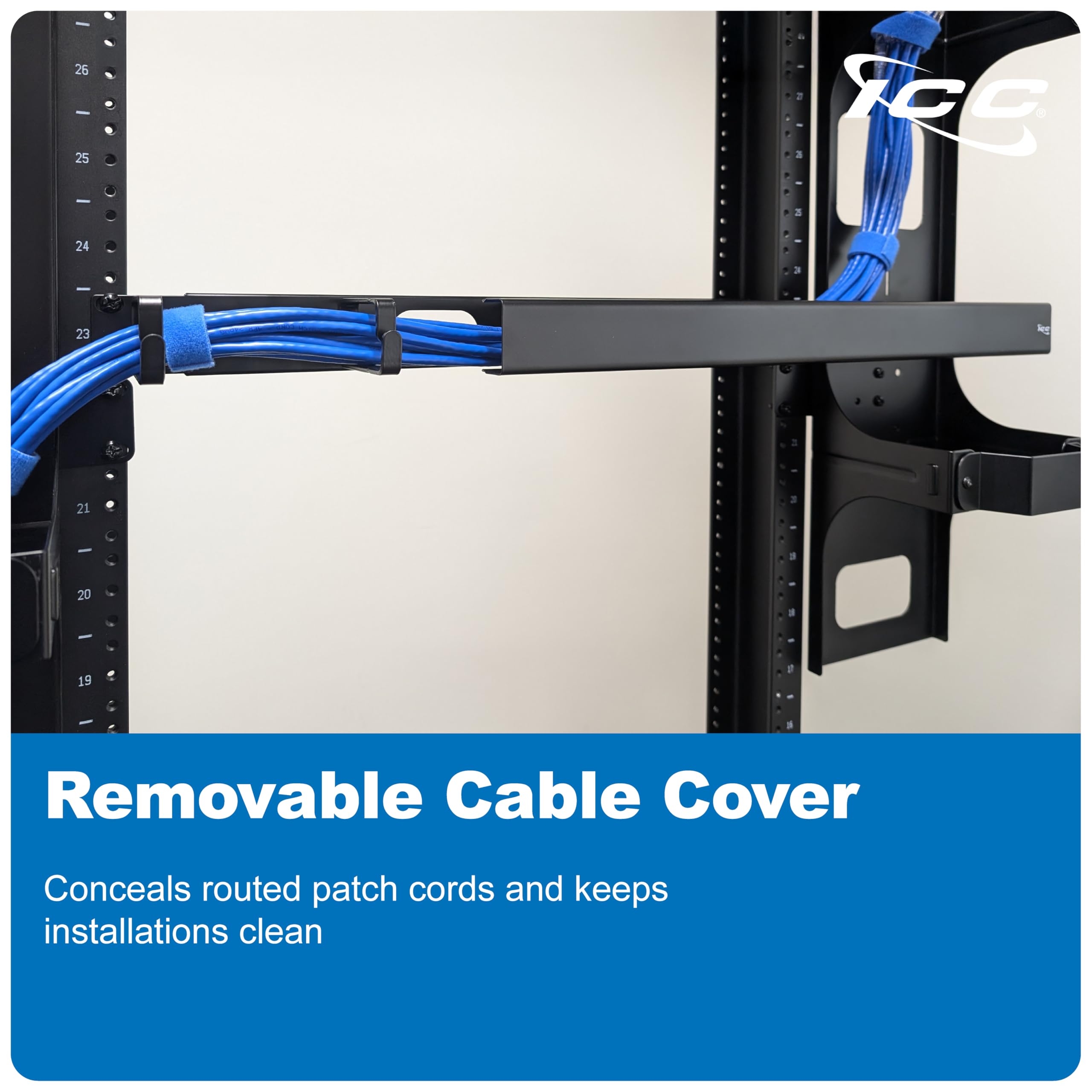 ICC 1U Ring Cable Manager Panel with Cover, Metal, 3" Cable ...