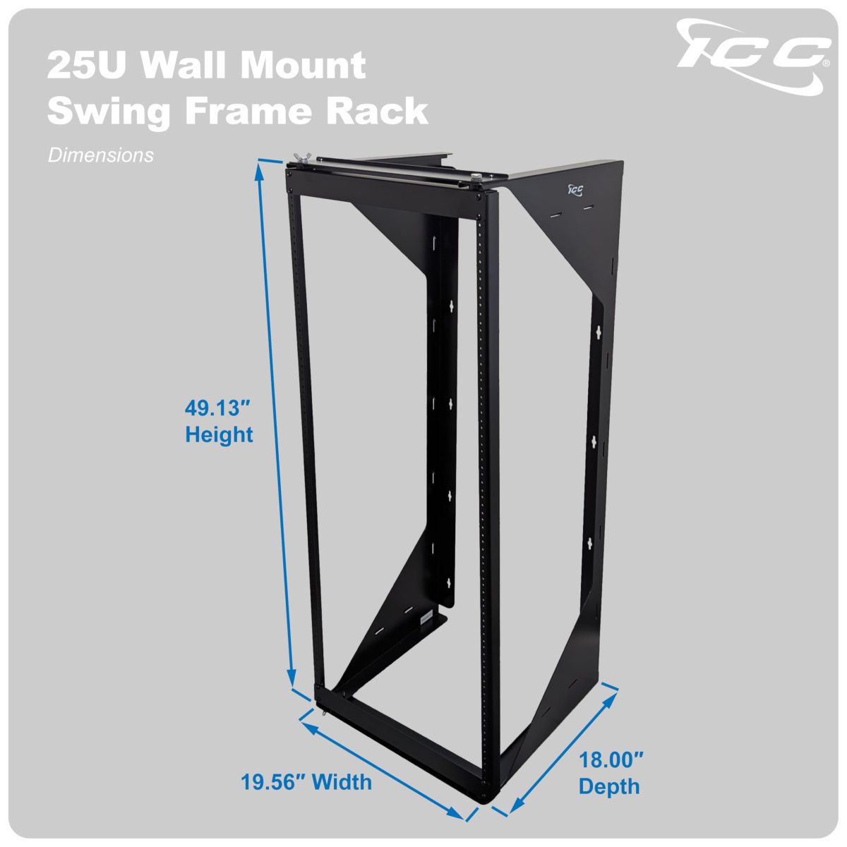 ICC 25U Wall Mount 19″ Swing Frame Server Rack – Open Frame Rack with ...