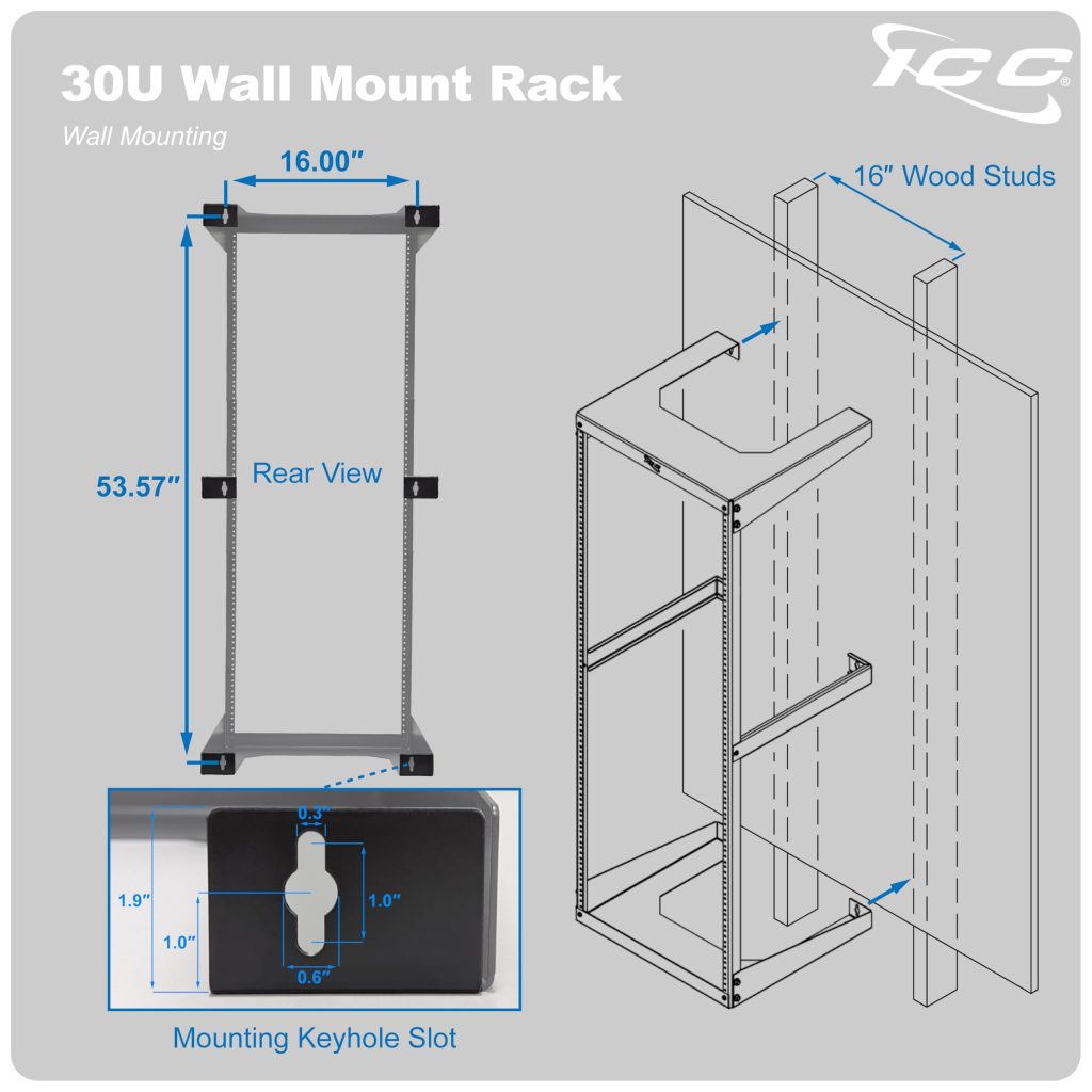 ICC 30U Wall Mount 19″ Open Frame Server Rack – 18″ Deep Cold-Rolled ...