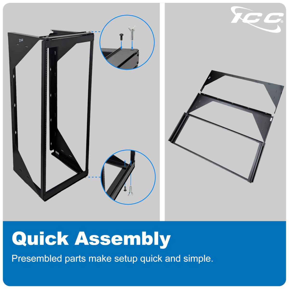 ICC 25U Wall Mount 19″ Swing Frame Server Rack – Open Frame Rack with ...