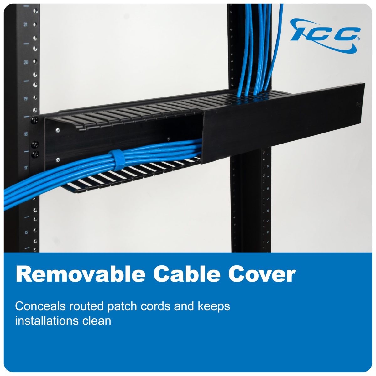 ICC 2U Finger Duct Cable Manager Panel with Cover, Plastic with Metal ...