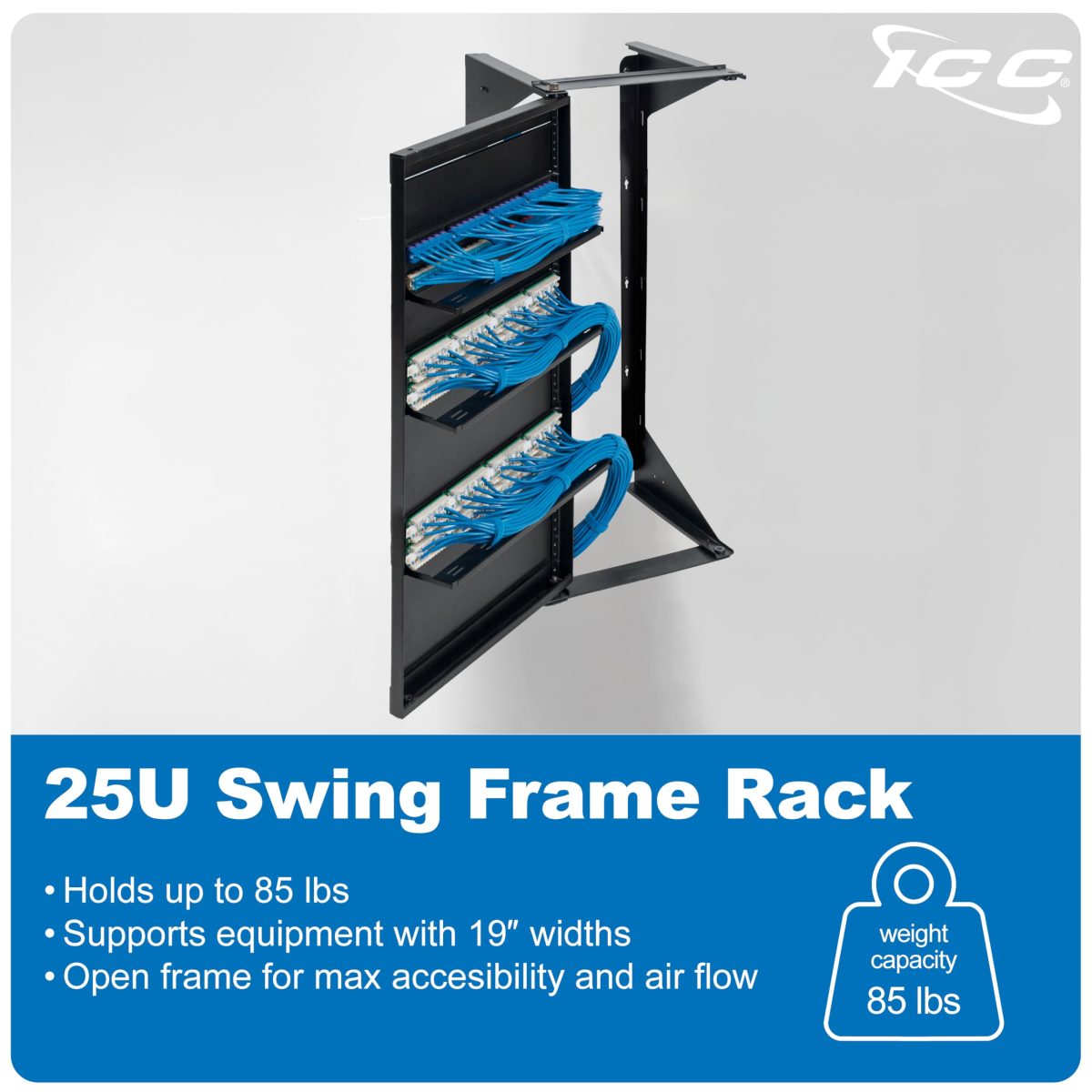 ICC 25U Wall Mount 19″ Swing Frame Server Rack – Open Frame Rack with ...