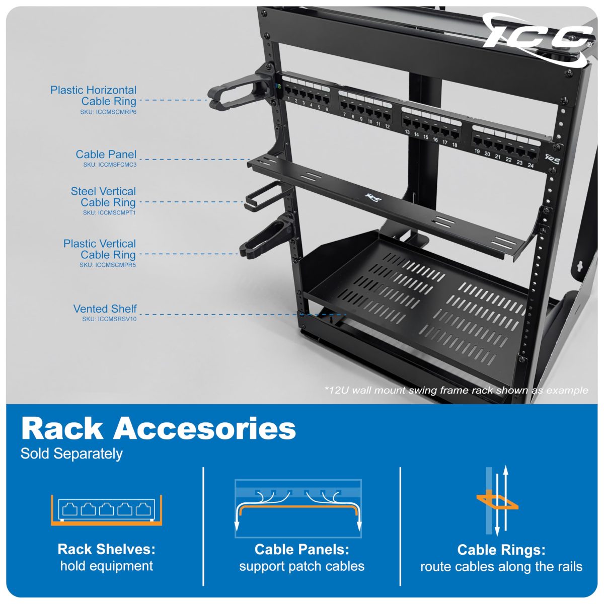ICC 25U Wall Mount 19″ Swing Frame Server Rack – Open Frame Rack with ...