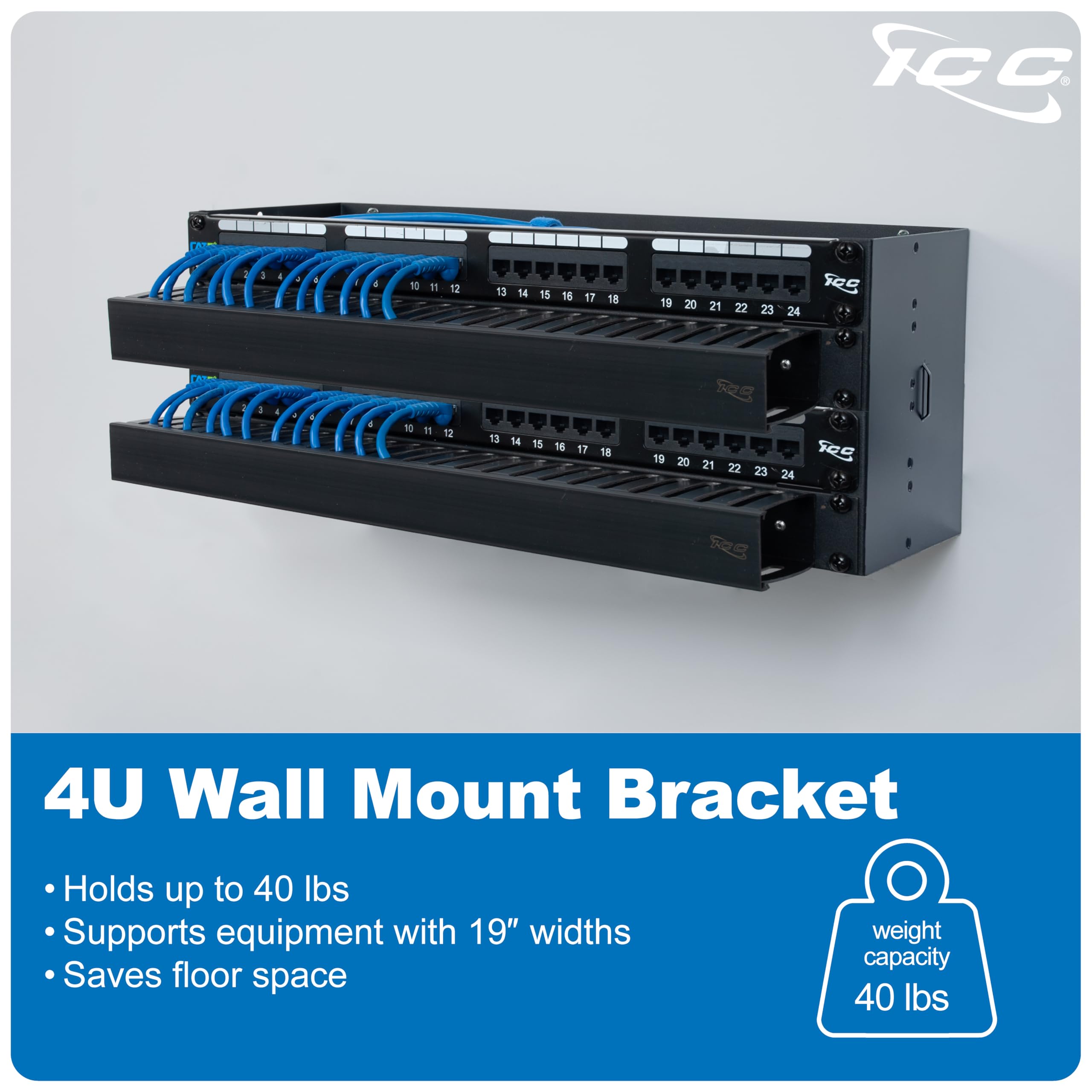 ICC Wall Mount Hinged Bracket, 4 RMS, 6″ Depth, 40 lbs Capacity, 19 ...