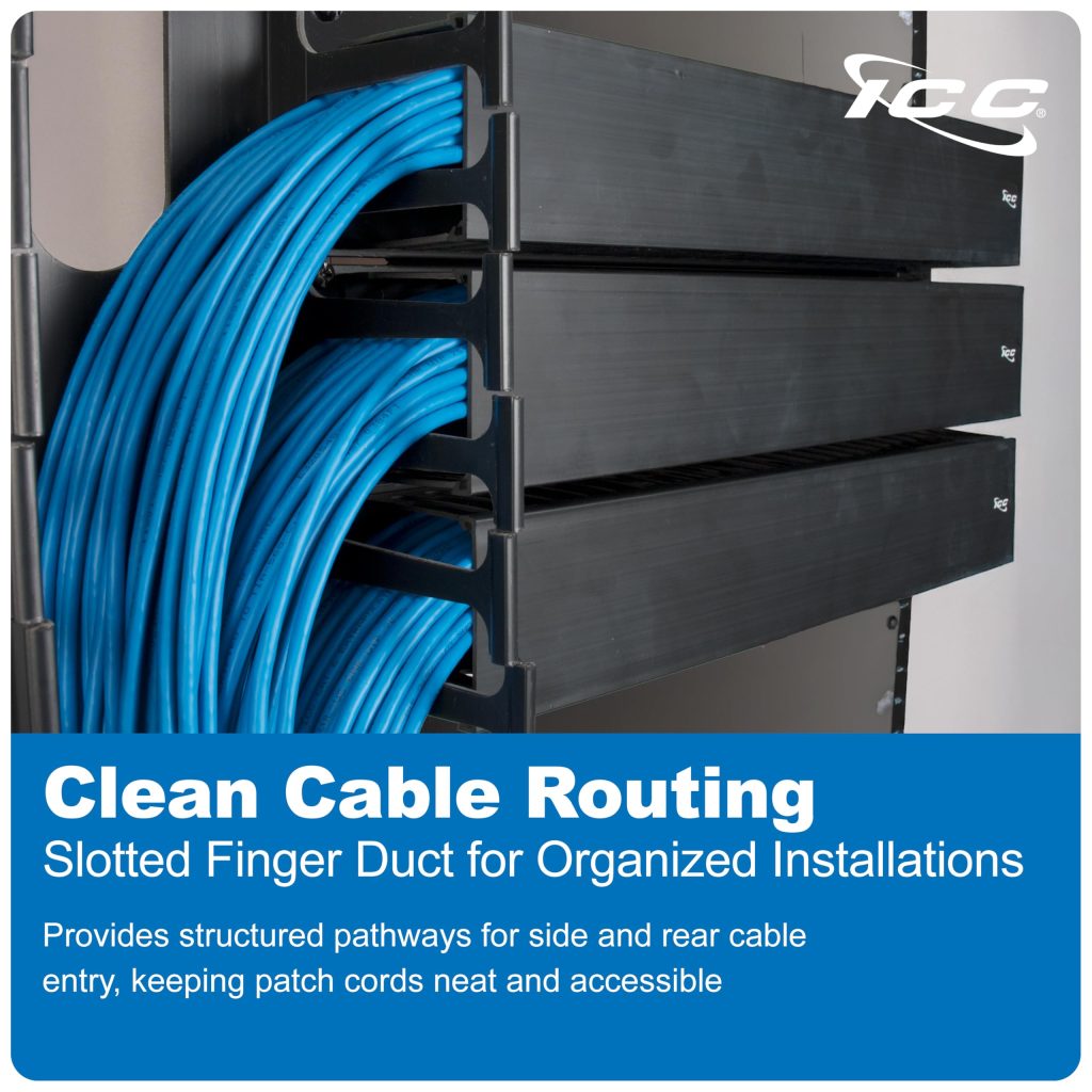 ICC 2U Finger Duct Cable Manager Panel with Cover, Plastic with Metal ...