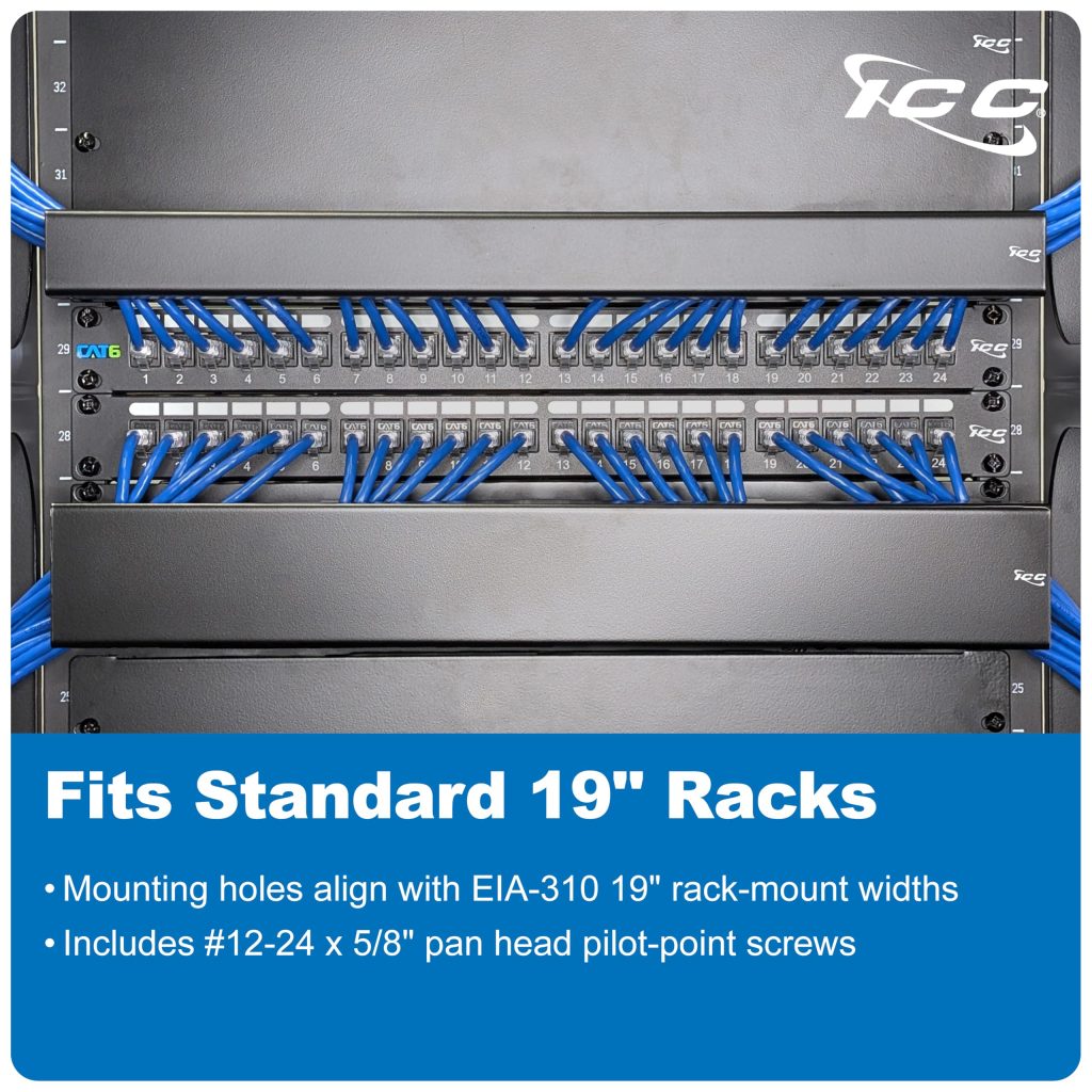 ICC 1U Ring Cable Manager Panel with Cover, Metal, 3" Cable ...