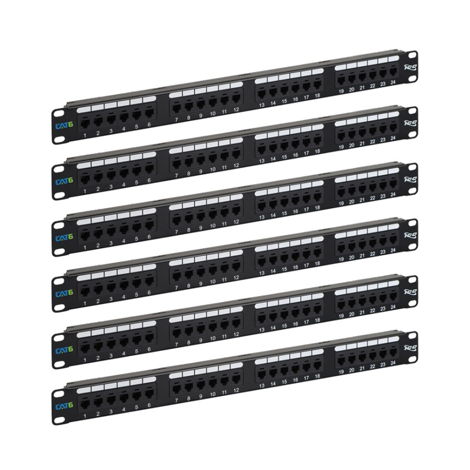 CAT6 Patch Panel with 24 Ports and 1 RMS in 6-Pack - ICC
