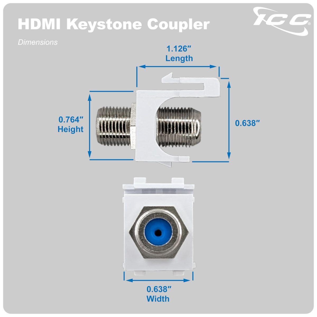 ICC F-Type Keystone Jack, Nickel Plated 3 GHz Coax Jack, Female to ...