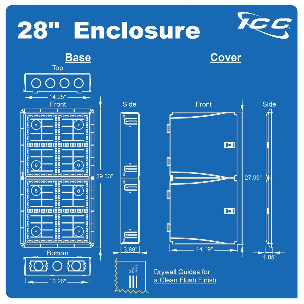 ICC 28” Plastic Structured Wiring Enclosure, Media Enclosure with Cover ...