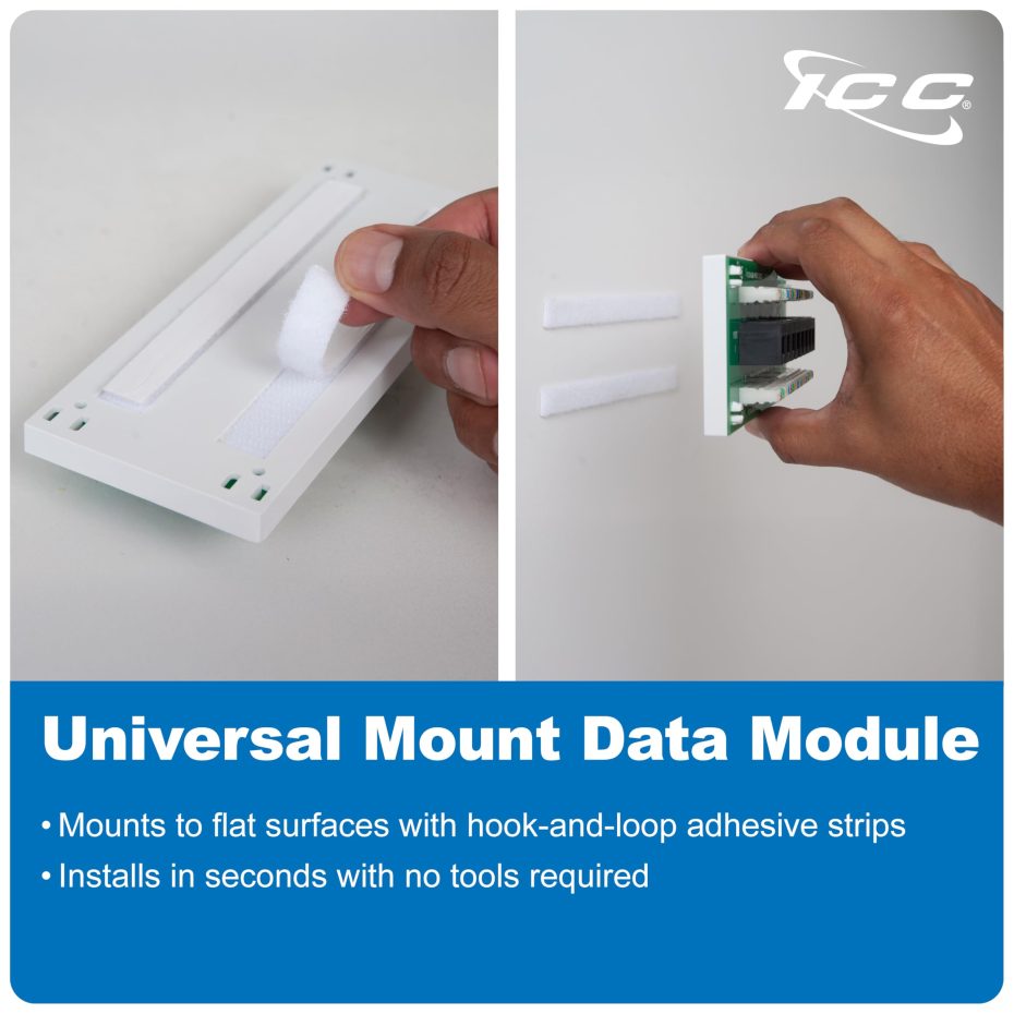 ICC 8-Port CAT6 Ethernet Data Module with Universal Adhesive Mount, UL ...