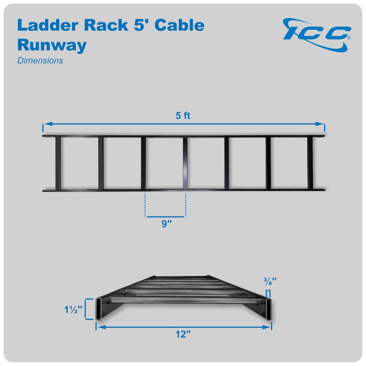 ICC Ladder Rack 5' Cable Runway Straight Section in 2-Pack with Butt ...