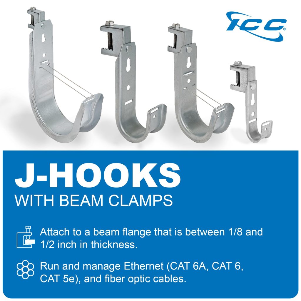ICC Beam Clamp J Hook 4” with Retainer Clip - Galvanized Steel Cable ...