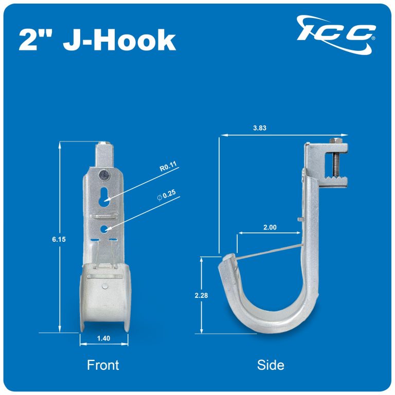 ICC Beam Clamp J Hook 2” with Retainer Clip - Galvanized Steel Cable ...
