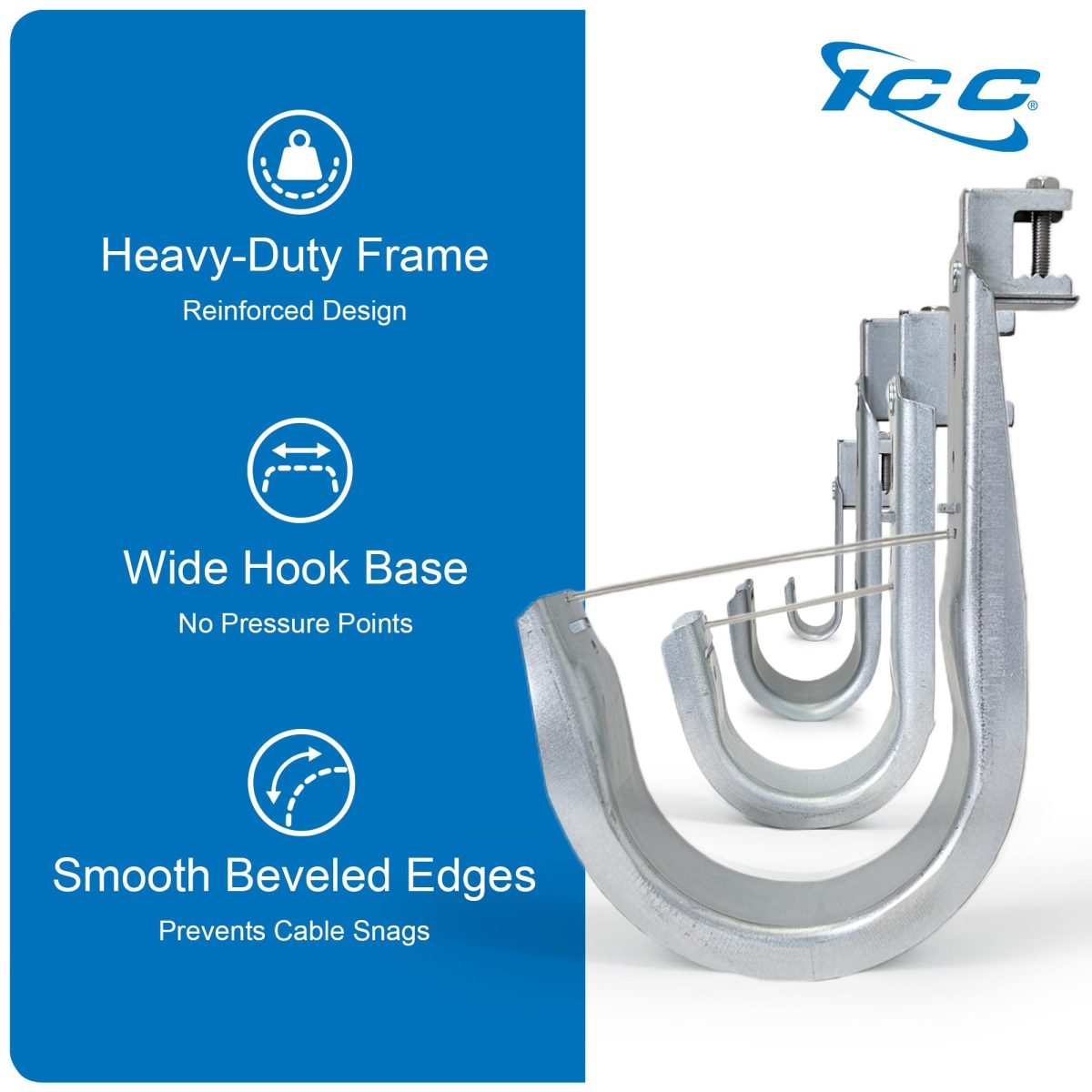 ICC Beam Clamp J Hook 4” with Retainer Clip - Galvanized Steel Cable ...